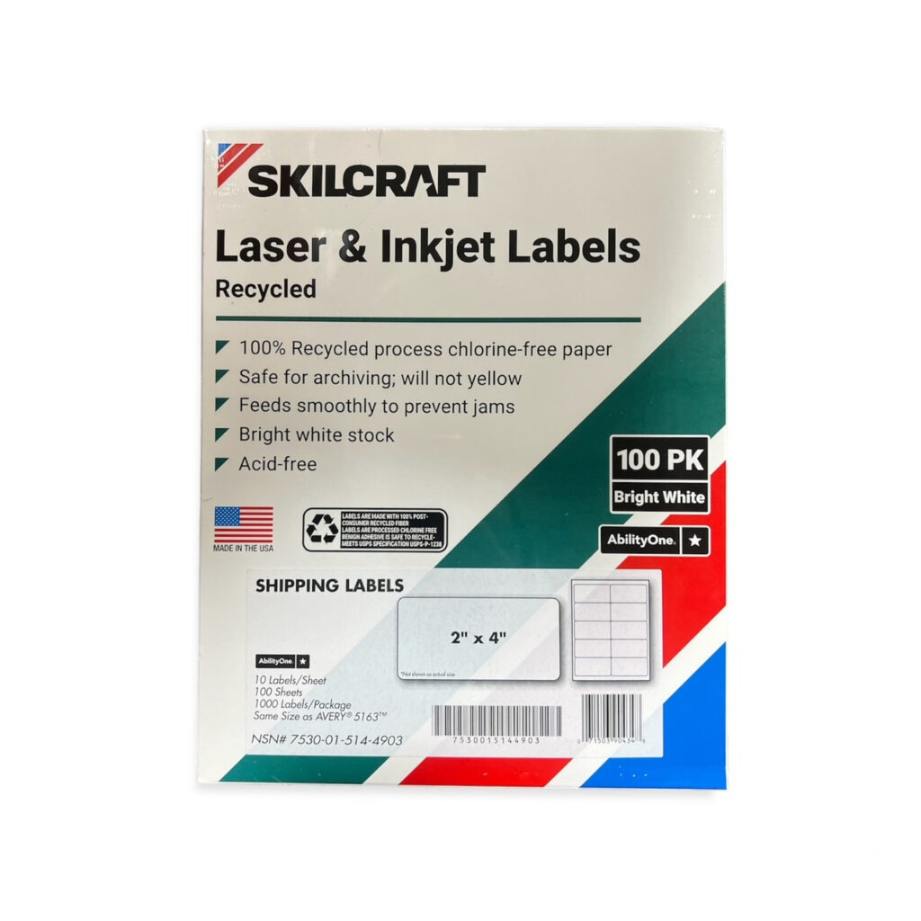 SKILCRAFT Recycled Laser and Inkjet Labels, Inkjet/Laser Printers, 2 x ...